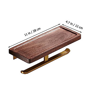 Zerodeko 1 PC Roll Paper Towel Holder Wooden Toilet Paper Holder Paper Towel Roll Holder No Nail Wall Hangers Toilet Paper Storage Paper Towel Wall Mount Tissue Roll Rack Brown Walnut Shelf