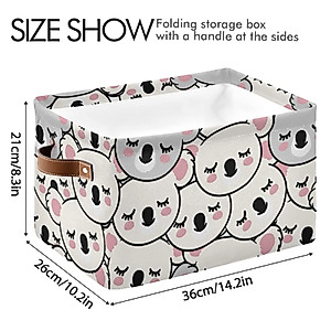 Wusikd White and Grey Koalas Faces Storage Basket Set of 1 Large Fabric Storage Basket Bins Box Cube with Handles Collapsible Closet Shelf Clothes Organizer Basket for Nursery Bedroom