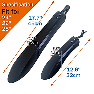 TXMACHINE Mountain Bike Fender Bike Mudguard Set for 24'' 26'' 28" with 1 Bicycle Front and 1 Rear Fenders (1 Set)