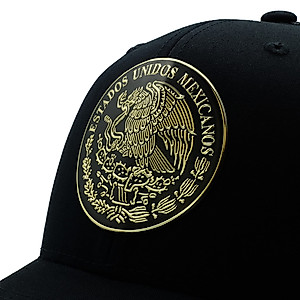 The Pride Mexico Flag Hat with Glossy Detailed Custom Shield Patch Orgullo Mexicano (Trucker-Gold-Black), Large