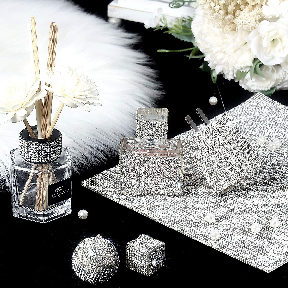 12000 Pieces Bling Bling Rhinestone Sheet Rhinestones Sticker DIY Car Decoration Sticker Self Adhesive Glitter Rhinestones Crystal Gem Stickers for Car Decoration, 9.4 x 7.9 Inch (Clear)