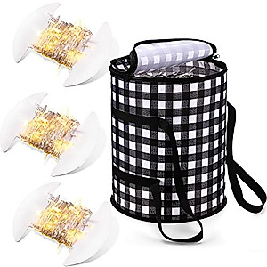 4 Pcs Light Storage Bag Buffalo Plaid Thickened Light Storage Bag with 3 Pcs Cardboard Wraps, Large Light Bulb Storage Bag with Zippered Closure for Holiday Festival (Black Buffalo Plaid)