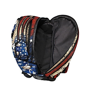 American Flag Baseball Print Backpack Patriotic USA School Bookbag for Boys Girls Computer Backpacks Book Bag Travel Hiking Camping Gym Daypack