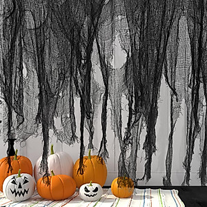 400" x 85" Halloween Creepy Cloth - Large Size Halloween Spooky Fabric Cloth - Scary Gauze Blood Creepy Cloth for Haunted House Halloween Party Yard Wall Doorway Outdoors Decoration (Black)