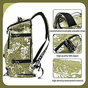 Floral gym duffel bag backpack, fashion wrestling bag,with shoe compartment, 4 kinds of back method waterproof travel sports walking laptop Lightweight (A-Floral Green)