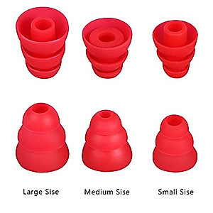 Silicone Ear Tips Triple Flange Replacement Ear Tips Three Flange Noise-Isolation Eartips Fit for Inner Hole from 4mm - 5.1mm Earphones 9 Pairs S/M/L Red
