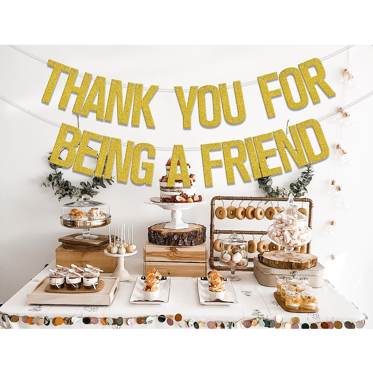 Gold Thank You for Being A Friend Banner,Thank You Banner, Friends Birthday Anniversary Party Supplies