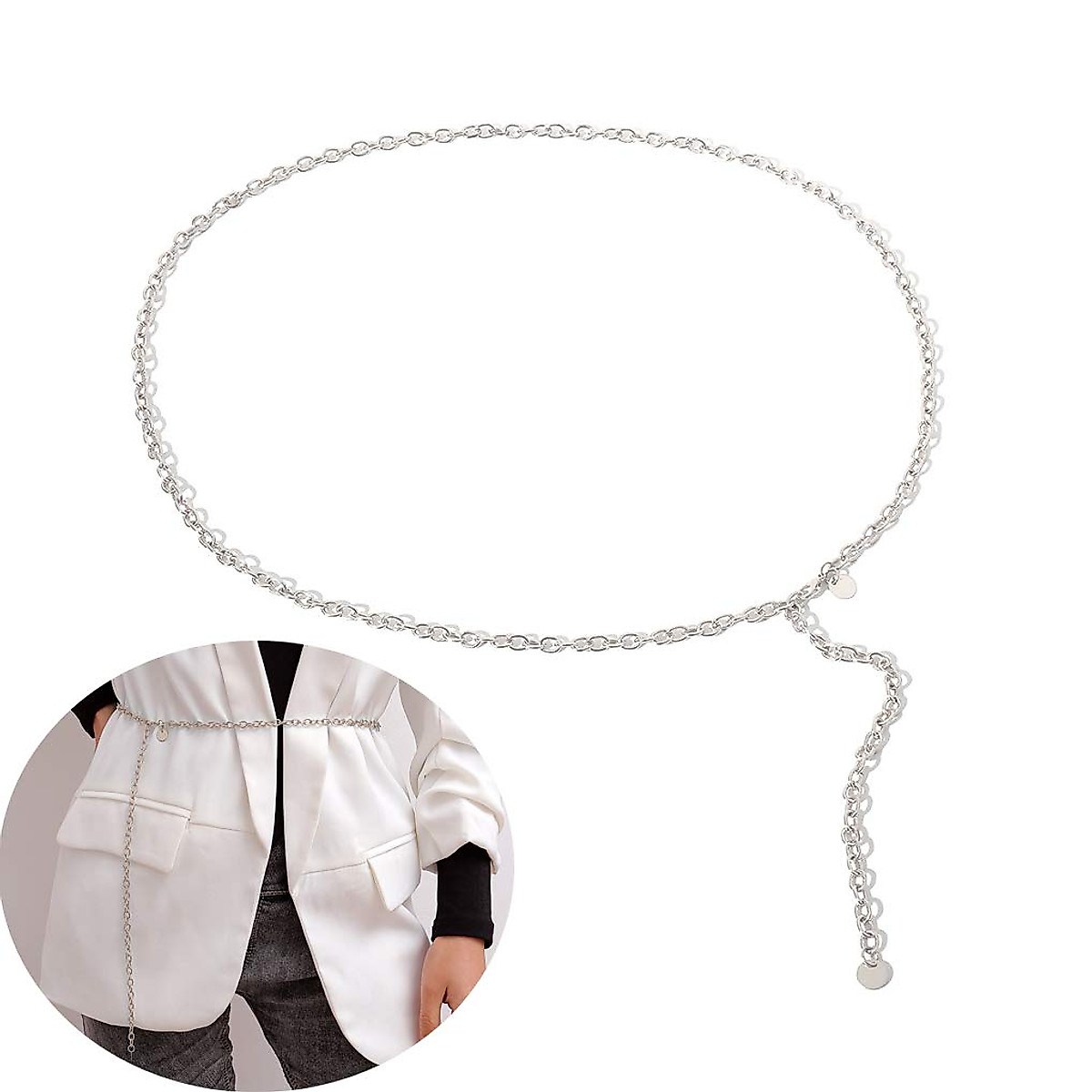 Jurxy Multilayer Alloy Waist Chain Body Chain for Women Golden Waist Belt Pendant Belly Chain Adjustable Body Harness for Jeans Dresses – Silver Style 5