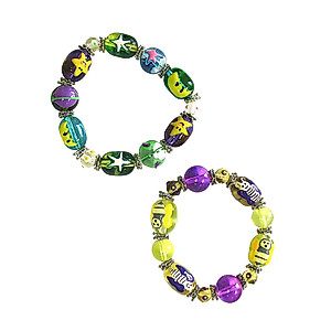 Linpeng GBP-062/070 2-Piece Fiona Hand Painted Moon Star Planet and Bees Glass Beads Stretch Bracelets