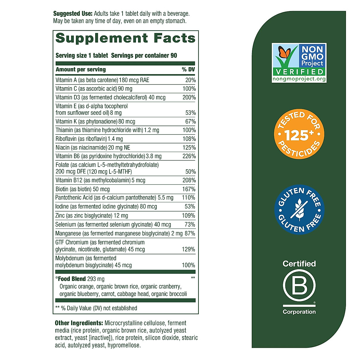 MegaFood Men's 55+ One Daily - Multivitamin for Men with Vitamin B12, Vitamin C, Vitamin D & Zinc - Optimal Aging & Immune Support Supplement - Vegetarian - Made without 9 Food Allergens - 90 Tabs