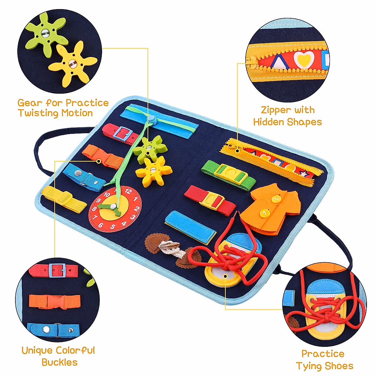 Montessori Toys Busy Board for Toddlers - Sensory Board for Learning Fine Motor Skills, Toddler Travel Toy for Airplane and Car, Preschool Busy Book, Educational Toys for Kids Ages 3 4 5 Year Old