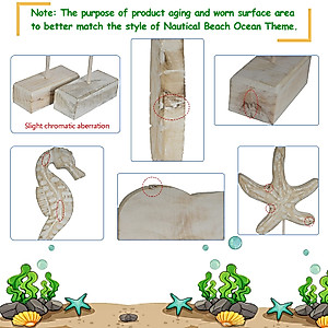Exttlliy 3pcs Wood Handmade Beach Nautical Style Figurines Starfish/Conch/Seahorse Statue Home Decor
