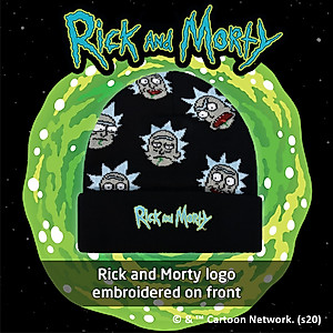 Rick and Morty Logo Rick Sanchez Head Knitted Cuff Beanie Hat, Black, One Size