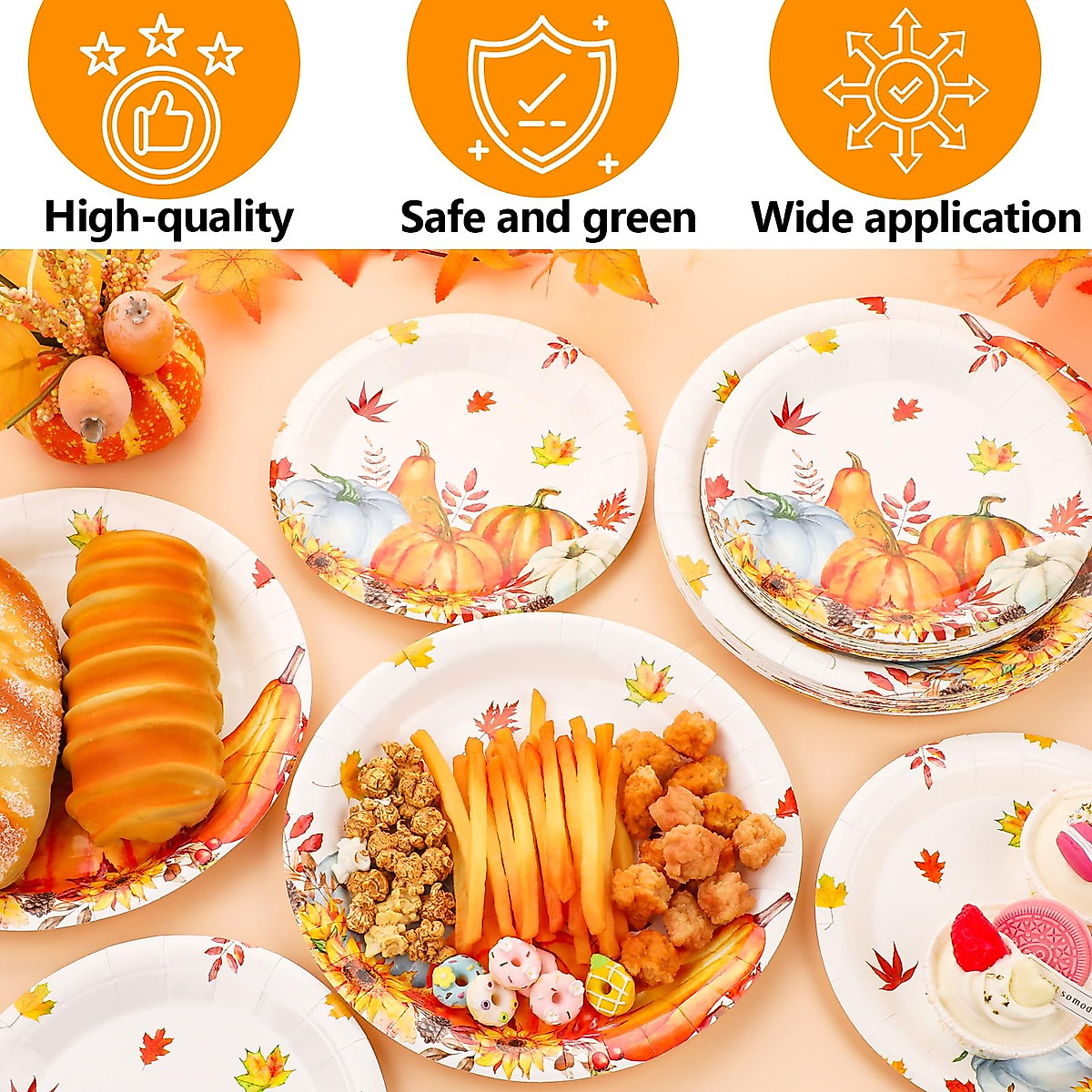 48 Pcs Thanksgiving Fall Paper Plates Party Supplies, Watercolor Pumpkins Maple Leaves Disposable Plates (9'' + 7'') for Fall Party Autumn Harvest Holiday Thank You Dinnerware Decorations Favors