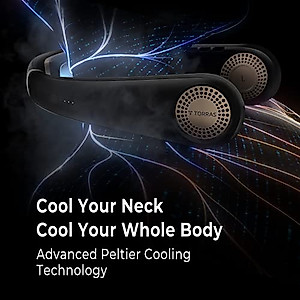 TORRAS Coolify Portable Air Conditioner Neck Fan, Hands Free Semiconductor Cooling Bladeless Fan, 4000 mAh Rechargeable Leafless Mini USB Fan for Outdoor/Home/Office, 3 Speeds, Brilliant Black