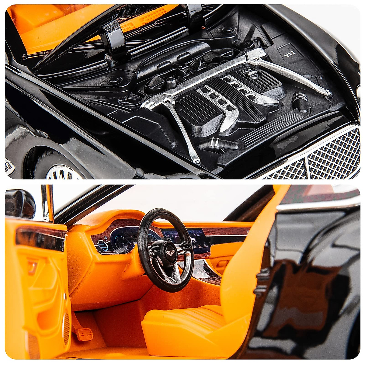 WAKAKAC Compatible for 1/24 Bentley Continental GT Model Car Alloy Diecast Toy Car Collectible Pull Back Toy Vehicles with Sound and Light Door Can Be Opened for Girls Boys Gift(Black)