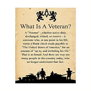 "What Is A Veteran"-Patriotic Wall Art Sign -8 x 10" USA Military Silhouette Poster Print- Ready to Frame. Perfect Decor for Home-Office-Shop-Restaurants. Show Your Gratitude For Our Veterans.