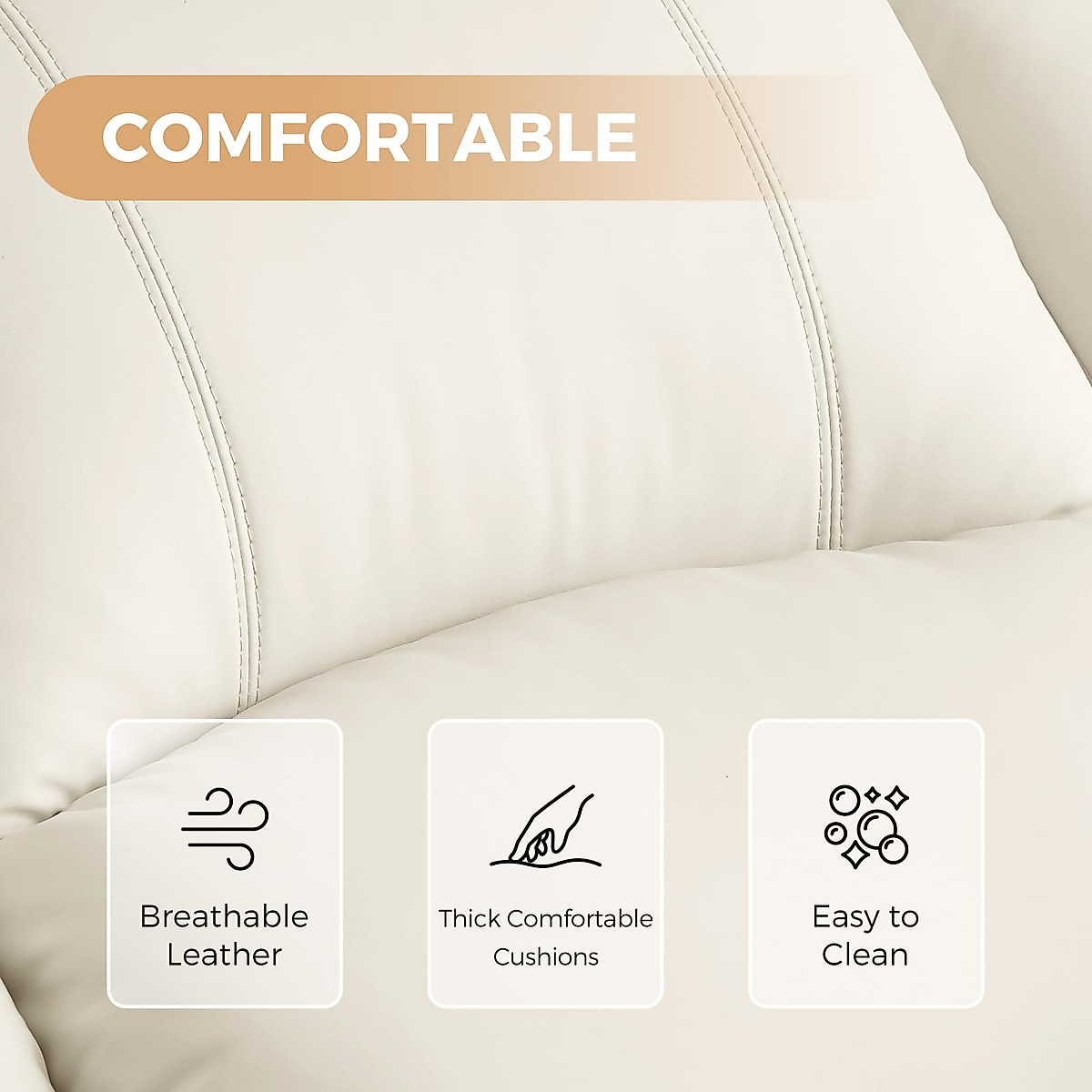 COOSLEEP Manual Recliner Chair, PU Leather Recliner Chair with Overstuffed Arm and Back, Soft Cushions, Recliner Chair for Adults, Single Sofa for Living Room(Beige)