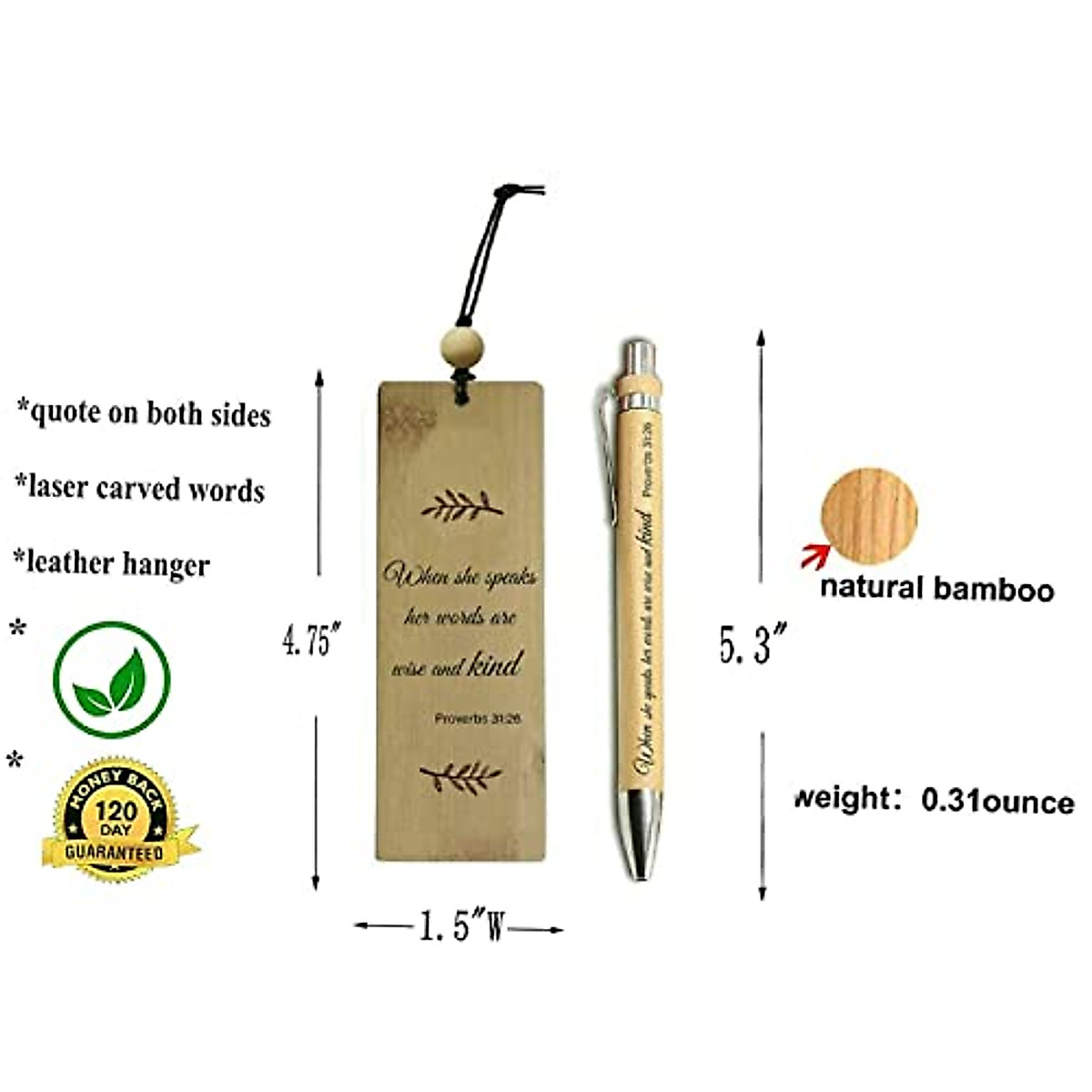 Bamboo Christian Bookmarks for Women and Men Religious Christmas Gift for Church (When she Speak)