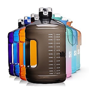 SLUXKE 1 Gallon Water Bottle Portable Water Jug Fitness Sports Daily Water Bottle with Motivational Time Marker,Leak-Proof, Wide Mouth, BPA Free Water Bottles for Sports Gym Fitness Work