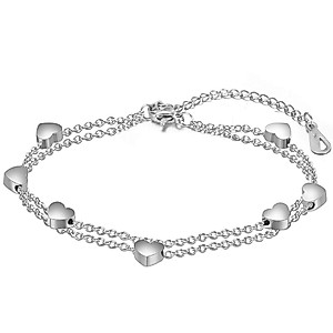 Jude Jewelers Stainless Steel Heart Beads Charm Chain Linked Strand Bracelet (Silver)