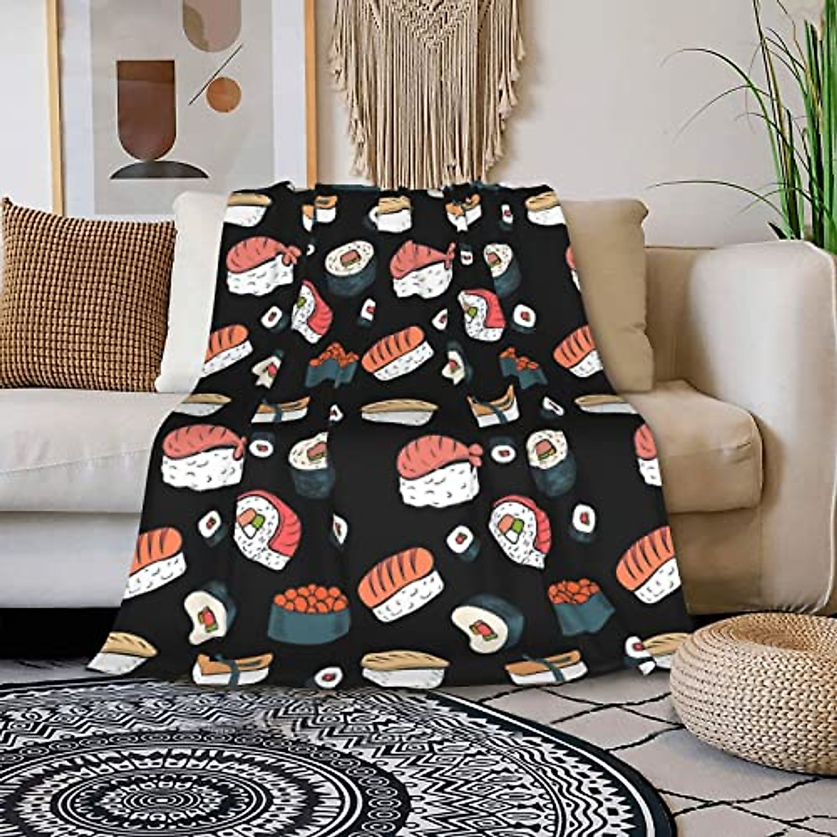 Sushi Throw Blanket Warm Ultra-Soft Micro Fleece Blanket for Bed Couch Living Room（Young