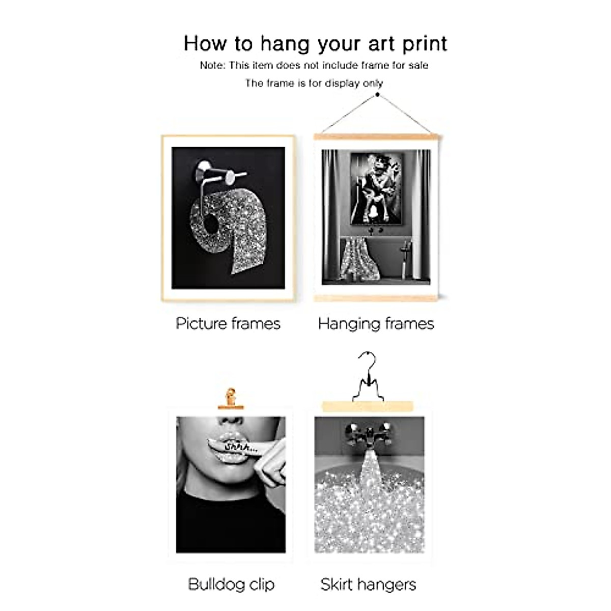 Admmixoo Funny Bathroom Decor Wall Art Prints Glam Glitter Tissue Bathroom Toilet Paper Artwork for Wall Black and White Modern Fashion Art Decor (11"x14" UNFRAMED)