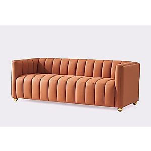 Container Furniture Glam Fabric Upholstered Solid Wood Frame 82.7" Art Deco Sofa for Living Room, Office, Sophisticated 3 Seater Couch, Orange