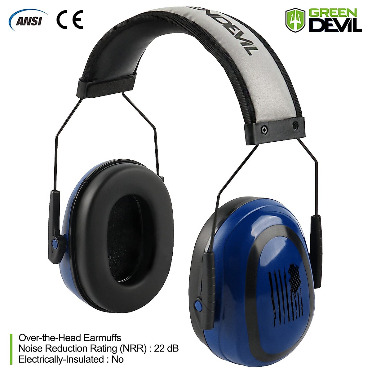 GREEN DEVIL Hearing Protection Ear Muffs SNR 27dB/NRR 22dB Noise Reduction Head Band Earmuff For Shooting Mowing Construction Manufacturing Woodwork 2pack