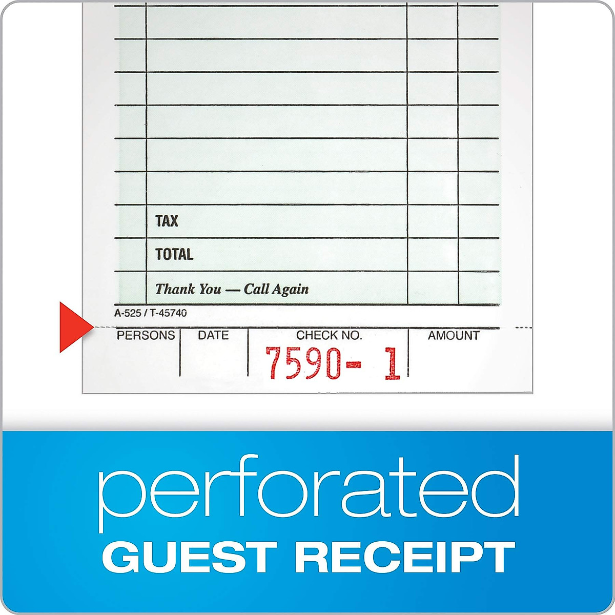 Adams Guest Check Pads, Single Part, Perforated Guest Receipt, 3-2/5" x 6-1/4", 50 Sheets per Pad, 10 Pack (525SW), White
