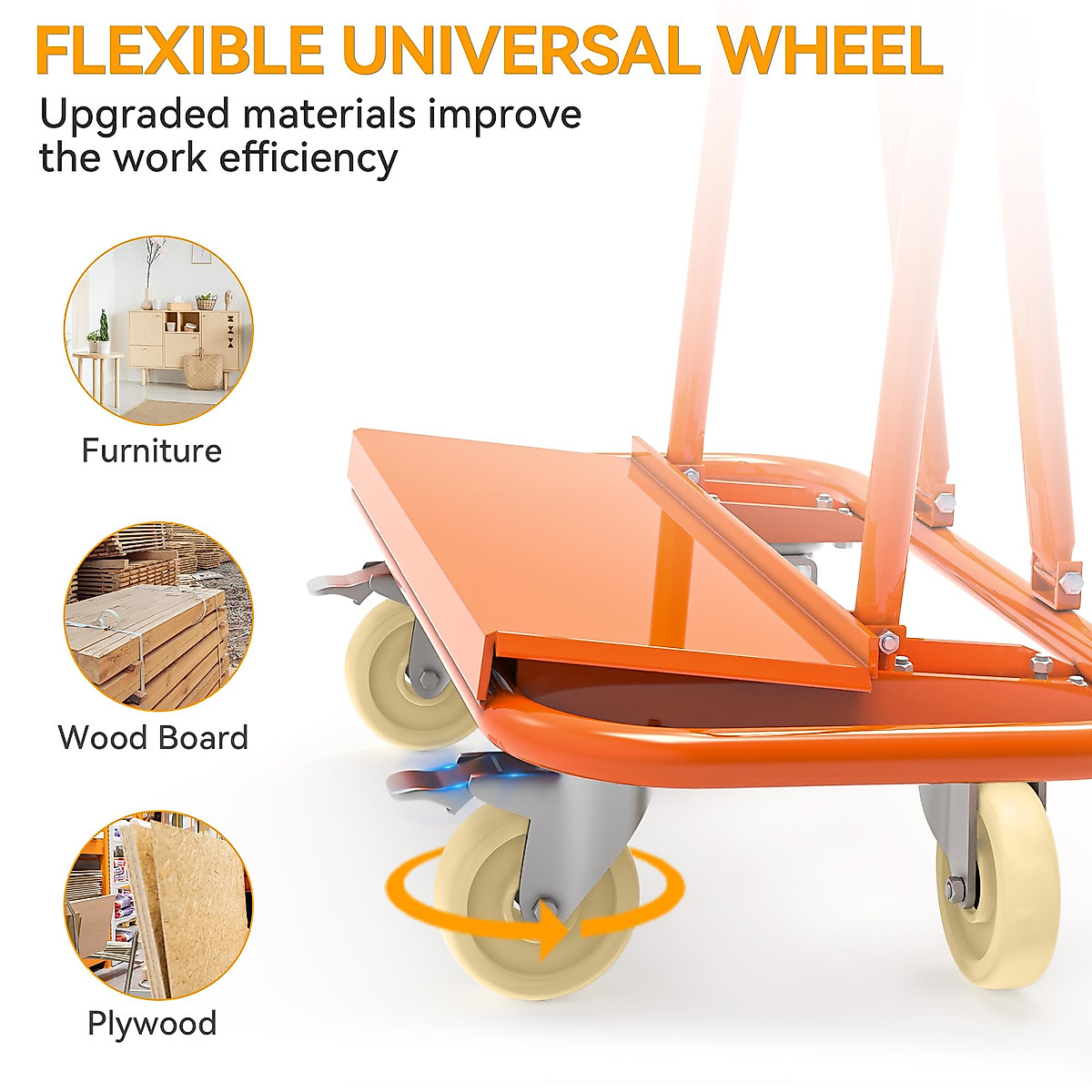 YINTATECH 3000lbs Drywall Cart Dolly, Heavy Duty Drywall Sheet Cart with 4 Swivel Wheels, Orange