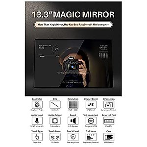 13.3inch Magic Mirror, Voice Assistant, Touch Control,Raspberry Pi 3A+ Inside,Transform to Mini-Computer