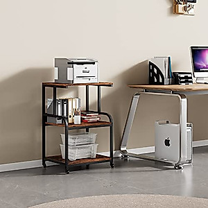 3-Tier Printer Stand with Wheels, Printer Cart with Storage Shelf, Printer Table Movable Storage Cart Floor-Standing Multi-Purpose Shelf Rack for Scanner Files Books Microwave Oven in Home Office