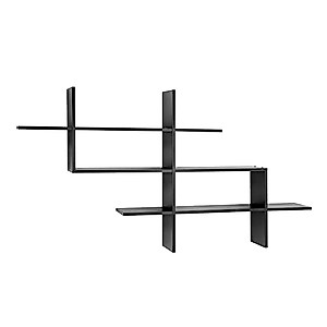 Danya B. 3-Tier Rustic Hanging Wall Mount Floating Ladder Accent Shelf with Criss Cross Asymmetrical Modern Design (Black)
