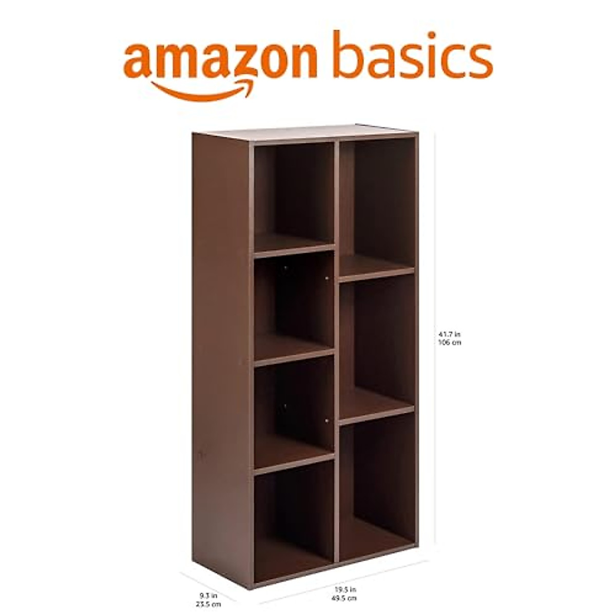 Amazon Basics 7 Cube Organizer Bookcase, Storage Shelves, Book Shelf, Espresso, 9.3"D x 19.5"W x 41.7"H