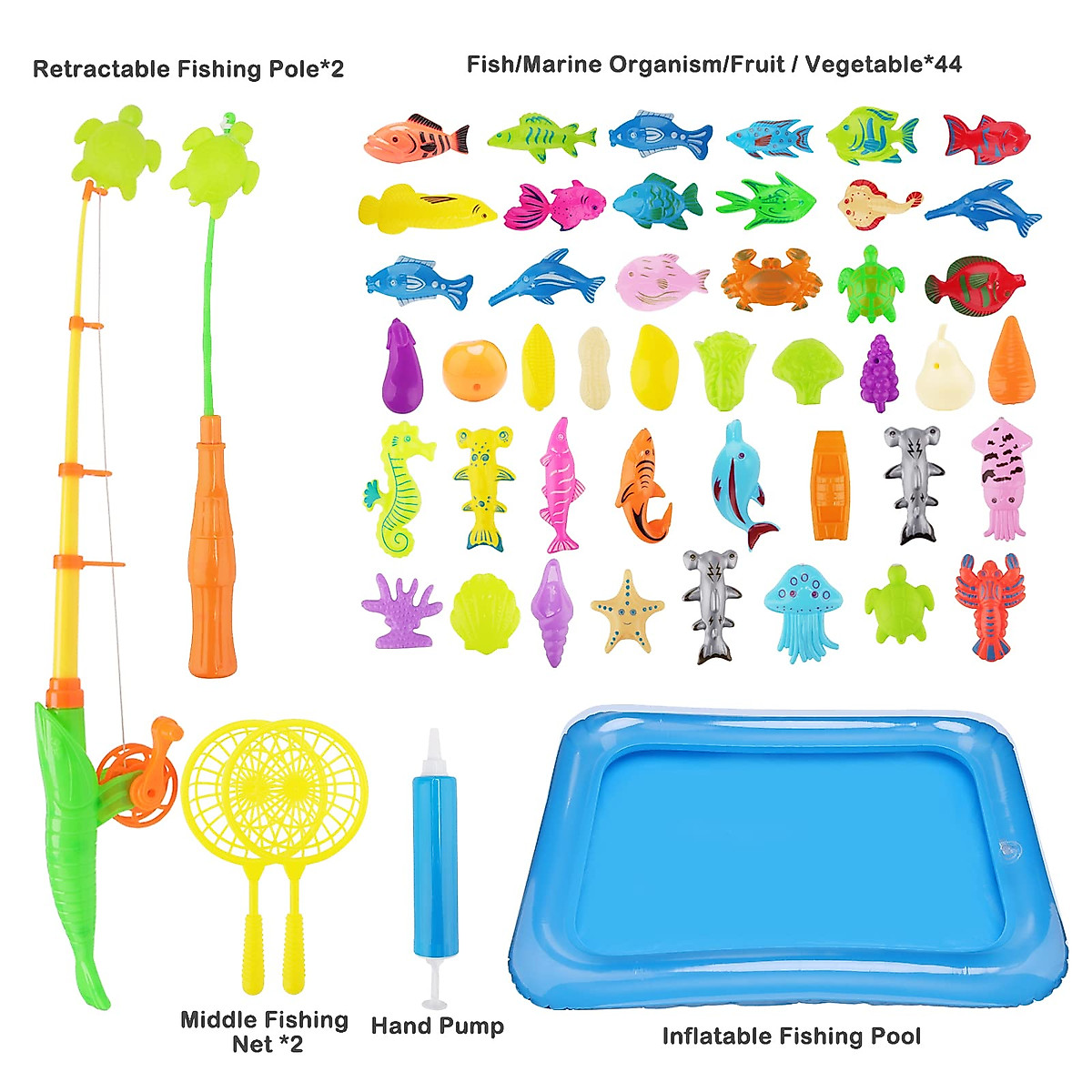 DC-BEAUTIFUL 51 Piece Fishing Toy Baby Bath Toy Magnetic Net Fishing Game Fishing Learning Education Play Set Outdoor Fun Best Gift for Children Fishing Game for Kids Party Favors