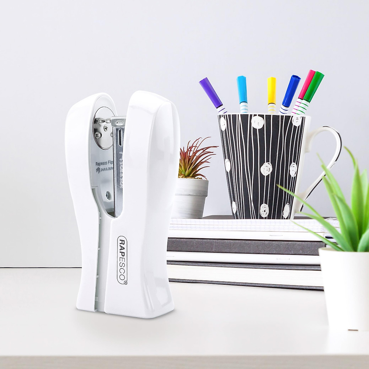 Rapesco 1319 Stand Up/Space-Saving Stapler, 20 Sheet Capacity, White