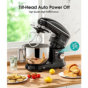 3-IN-1 Electric Stand Mixer, Facelle 6 Speed Kitchen Mixer with Pulse Button, Attachments include 6.5QT Bowl, Dishwasher Safe Beater,Dough Hook,Whisk,Splash Guard for Dough,Baking,Cakes,Cookie (Black)