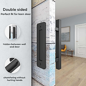 EaseLife 12" Sliding Barn Door Handles and Pulls,Double Sided Hardware Set,Heavy Duty,Square,Rustic,Matte Black Powder Coated Finish,Easy Install