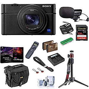 Sony Cyber-Shot DSC-RX100 VII Digital Camera - Bundle with 128GB SDXC U3 Card, Table top Tripod, Camera Case, Spare Battery, Shotgun Microphone, Remote Shutter Release, Software Package, and More