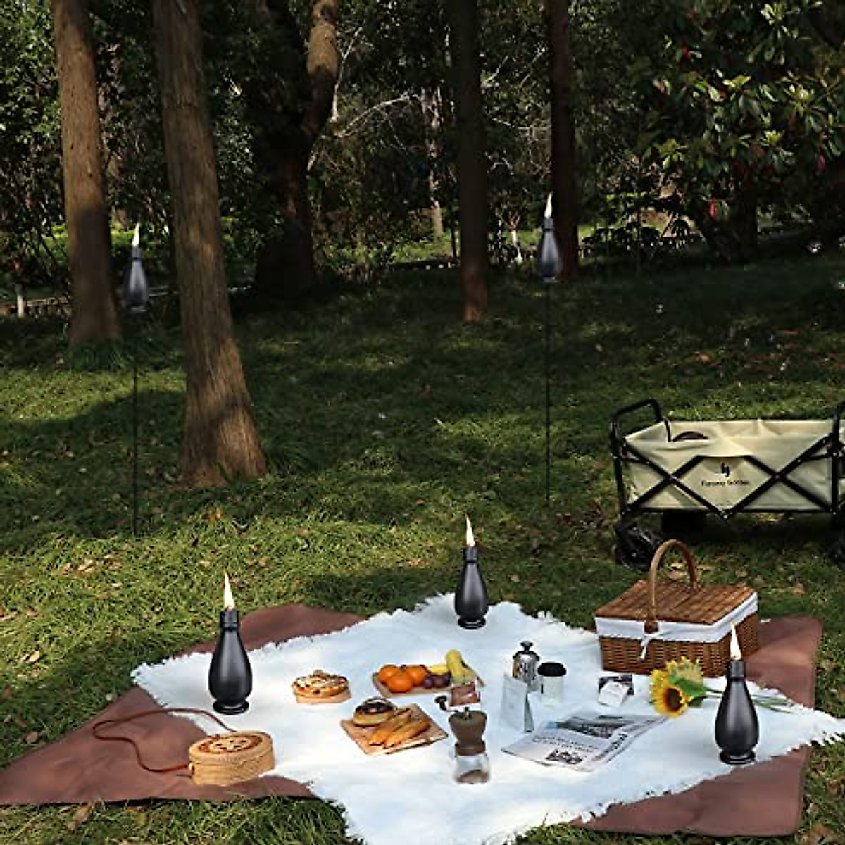 tewei 6 Pack Outdoor Citronella Torches, 59 inch Metal Garden Torches for Outside, Easy to Refill Citronella Outdoor Black Flickering Flame Torch Light for Backyard Outside Patio Lighting Party