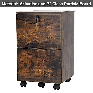 TOPSKY 2 Drawers Wood Mobile File Cabinet for Letter Size Files Fully Assembled Except Casters (Rustic Brown)