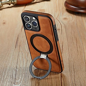 Casus Designed for iPhone 15 Pro Max Case Compatible with MagSafe Kickstand Vegan Leather Slim Classic Luxury Elegant Thin Protective Cover (2023) 6.7" (Brown)