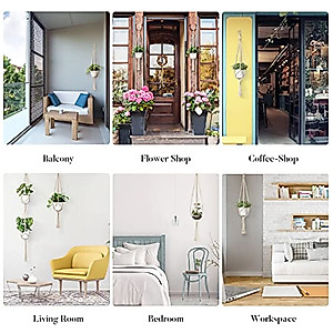 5 Pack Macrame Plant Hangers, Indoor Hanging Plant Holder with S Hooks and Hook Nails, 3 Sizes 34"/40"/54", Handmade Macrame Planter Hanging Baskets for Small Plant Pots, Boho Home Decor (Beige)