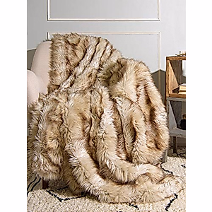 Best Home Fashion Champagne Fox Faux Fur Full Throw Blanket - 58