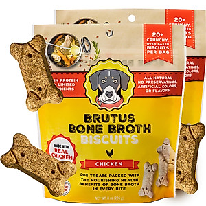 Brutus Bone Broth Biscuits (Chicken) - Healthy Dog Treats - Natural Dog Biscuits with Dog Bone Broth and Real Chicken Meat - 18 Grams of Protein - 8 OZ (Pack of 2)