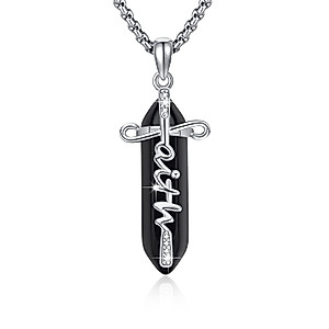 TRISHULA Faith Necklace, 925 Sterling Silver Healing Crystal Faith Necklace for Women Hexagonal Crystal Cross Faith Pendant Christian Religious Jewelry Gifts for Birthday