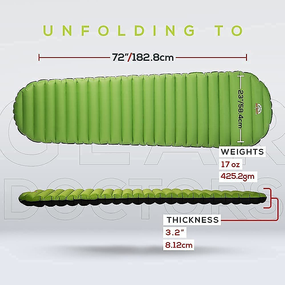 Gear Doctors Ultralight 17oz Apollo-Air Sleeping pad + Teal Anti Slip Camping Pillow Duo, 5.2 R-Value 4 Season Air Mattress with Ergonomic Ultralight Pillow The Size of A Soda Can