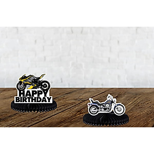 Motorcycle Motorbike Happy Birthday Honeycomb Centerpieces Extreme Soprts Racing Motocross Dirt Bike Theme Decor for Motorcycle Rider Man Boys Teen 1st Birthday Party Baby Shower Supplies Decorations