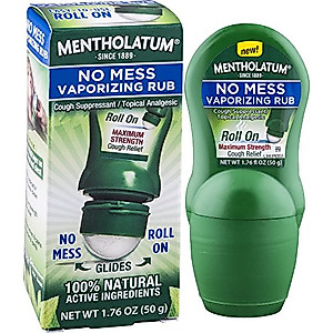 Mentholatum No Mess Vaporizing Rub with Easy-to-use Roll On Applicator, 1.76 Ounce (50g) - 100% Natural Active Ingredients for Maximum Strength Cough Relief
